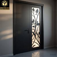 China Handle Black Wooden Aluminium Garden Door Noiseless Aluminium Pivot Entrance Doors for sale