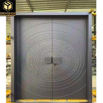 China Handle Black Wooden Aluminium Garden Door Noiseless Aluminium Pivot Entrance Doors for sale