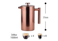 China 1000ml Stainless Steel Copper Metal French Press SGS TUV Home Office Ss304 for sale