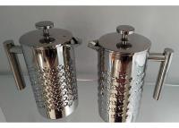 China 3D Embossed Stainless Steel Double Wall French Press Coffee Pot 1500ml for sale
