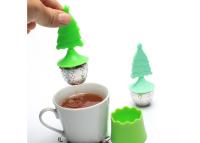 China BPA Free Christmas tree Stainless Steel reusable silicone tea bags Silicone Handle with Drip Tray for sale