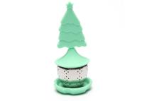 China BPA Free Christmas tree Stainless Steel reusable silicone tea bags Silicone Handle with Drip Tray for sale