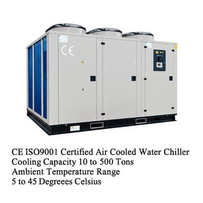 China CE ISO9001 Certified Air Cooled Water Chiller Cooling Capacity 10 to 500 Tons Ambient Temperature Range 5 to 45 Degrees Celsius for sale