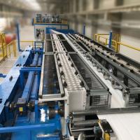 China 5.5KW PU Sandwich Panel Production Line with 3-8m/min Speed and 24m Working Length for Insulated Building Panels for sale