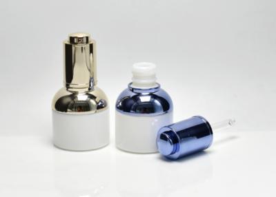 China Recyclable 1oz 30ML Opal White Glass Bottles With Metalized Push Button Dropper Cap, Medical Skincare Glass Packaging for sale