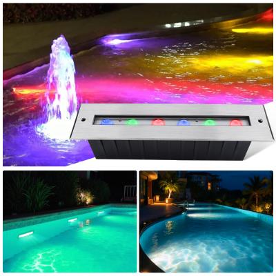 China LED Underwater Linear Light IP68 DC24V 6W 12W Recessed Rectangle 328MM Length With 8MM Tempered Glass for sale