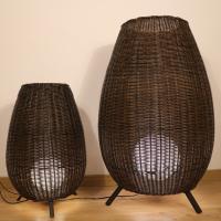 China Outdoor Rattan Tripod Floor Lamp Led Black Standing Light Hotel Modern Decoration for sale