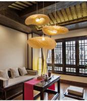 China Bamboo Rattan Chandelier Pendant Light hand weaving Rustic style with Adjustable Height for indoor using for sale