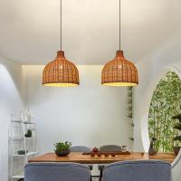 China Bamboo Rattan Pendant Lights Round Shape For Indoor Lighting for sale