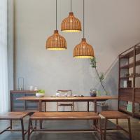 China Bamboo Rattan Pendant Lights Round Shape For Indoor Lighting for sale