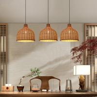 China Bamboo Rattan Pendant Lights Round Shape For Indoor Lighting for sale