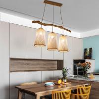 China Three Heads Rattan Pendant Light , Restaurant Bamboo Woven Lamp 3500K for sale