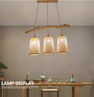 China Three Heads Rattan Pendant Light , Restaurant Bamboo Woven Lamp 3500K for sale
