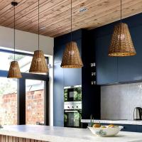 China Modern Round Rattan Pendant Light , Rattan Ceiling Light Shade 65lm/W OEM for sale