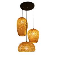 China Customized Three Head Rattan Pendant Light Lamps With Switch Control for sale