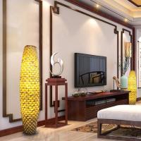 China Bamboo Woven floor rattan lamp 3500K for Residential Living Room for sale