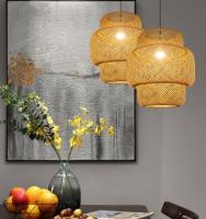 China 3500K Round Bamboo Weaving LED Pendant Light , Round Rattan Light OEM ODM for sale