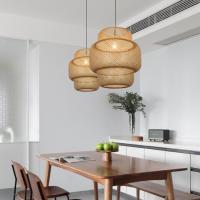 China 3500K Round Bamboo Weaving LED Pendant Light , Round Rattan Light OEM ODM for sale