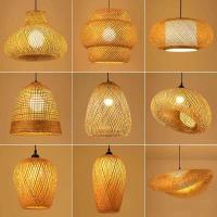 China 3500K Round Bamboo Weaving LED Pendant Light , Round Rattan Light OEM ODM for sale