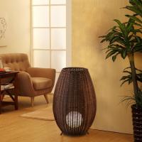 China Rattan Hotel modern decoration led black standing light outdoor rattan tripod floor lamp for sale