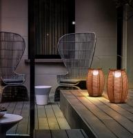 China Outdoor Rattan Shade Floor Lamp Solar Powered IP65 Waterproof for sale