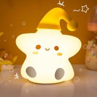 China Creative Gift Stars Silicone Pat Lamp Bedroom Bedside Led Small Night Light Cute Children'S Birthday Gift for sale
