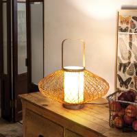 China 3500K Warm White Rattan Bamboo Table Lamp For Bedroom Switch Control for sale