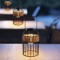 China Small Portable Rattan Woven Solar Lights For Balcony Table Atmosphere for sale