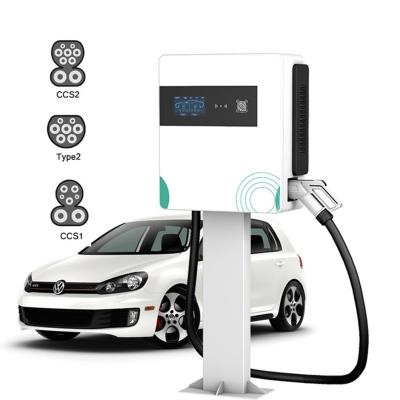 China 5M Customized Length Evonic 20KW 30KW 40KW CCS1 CHADEMO GB/T Double Gun Fast Electric Car DC EV Charger Charging Station for sale