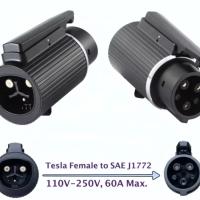 China EVONIC EV Charging Adapter Tesla Female to SAE J1772 Type 1 Adapter 110V-250V 60A EVSE Charging Convertor for Electric Vehicle for sale