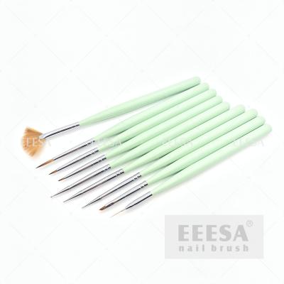 China Mint Green Nail Brush Set DIY Nail Art Dotting Tool  Fan Shape Soft Hair for sale
