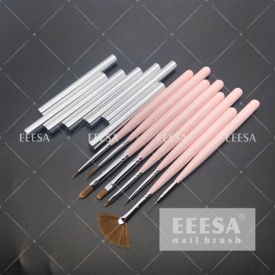 China Taklon Hair Gel Nail Art Brushes Pink Wooden Handle Silver  Ferrule for sale
