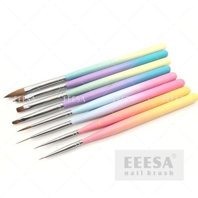 China Rainbow Color Nail Brush Set Wooden Handle Nail Art Painting Brush Set for sale
