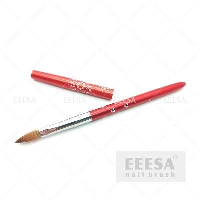China Red Metal Handle Acrylic Nail Brush 8 With Sparkling Dotting Flower for sale