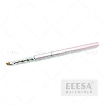 China Light Pink Nail Art Brushes Slant Shape 4mm 6mm Nylon Hair Short Metal Handle for sale