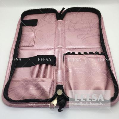 China Salon Multi Slots Nail Art Brush Case Pink Leather Nail Tools Holder for sale