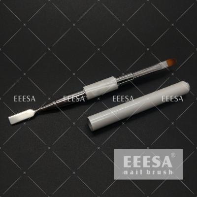 China Pearl White Color Stainless Steel Nail Cuticle Pusher Nylon Hair Gel Brush Custom Nail Art Tools for sale