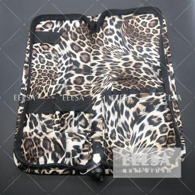 China Leopard PU Leather Nail Brush Case Multi Slot Nail Tools Storage Holder for sale