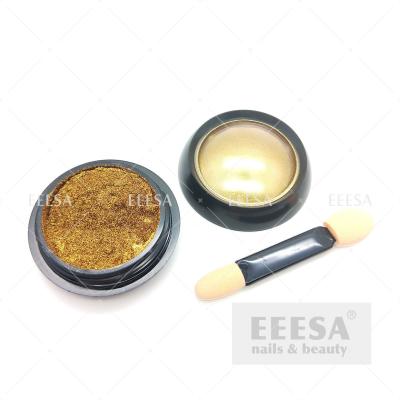 China Nails Art Decoration Yellow Gold Mirror Chrome Nail Dipping Pigments Powder for sale