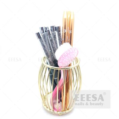 China Gold Steel Art Arched Makeup Custom Nail Brush Pen Tools Holder for sale