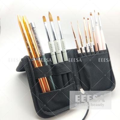 China Mini Black Cloth Nail Brush Case Nail Makeup Tool Box Storage Bag for sale