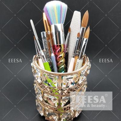 China Beautiful Art Diamond Crystal Acrylic Rose Gold Pen Make Up Tool Nail Brush Holder for sale