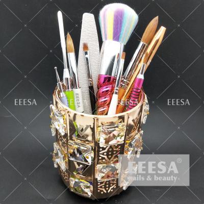 China Rose Gold Metal Diamond Acrylic Words Makeup Brush Pen Holder for sale