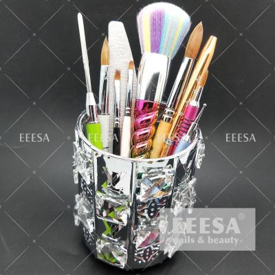 China Silver Deluxe Hot Metal Crystal Nails Beauty Makeup Words Brush Holder for sale