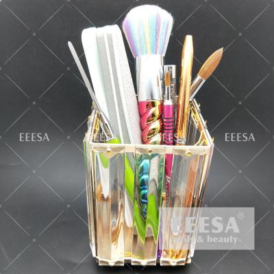 China Gold Clear Transparent Nude Cylinder Square Makeup Brush Holder Bag for sale