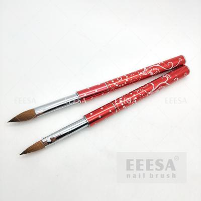 China Size #8 12 Red Bling Metal Handle 100 % Kolinsky Acrylic Nail Brush for sale