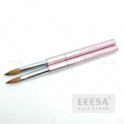 China Metal Handle Crimped Size #8 #10 Baby Pink 100% Kolinsky Acrylic Nail Brush for sale