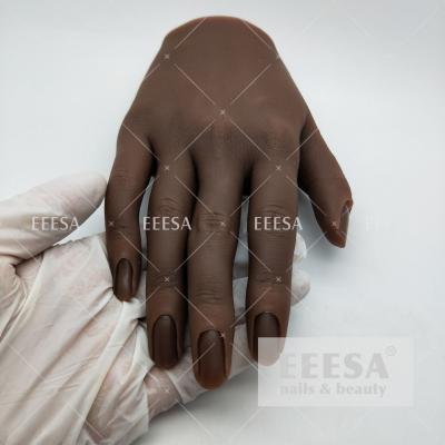China Black Dark Color Manicure Nails Beauty Bent Movable Practice Silicon Hand Model for sale