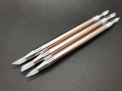 China 3Pcs Set Gold Dual-Ended Flat Cup Angle Nail Art Brush Drawing Dotting Foil Silicone Pen for sale