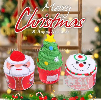China Smile Face Santa Claus Merry Xmas Tree Christmas Gift 100% Cotton Hand Towel for sale